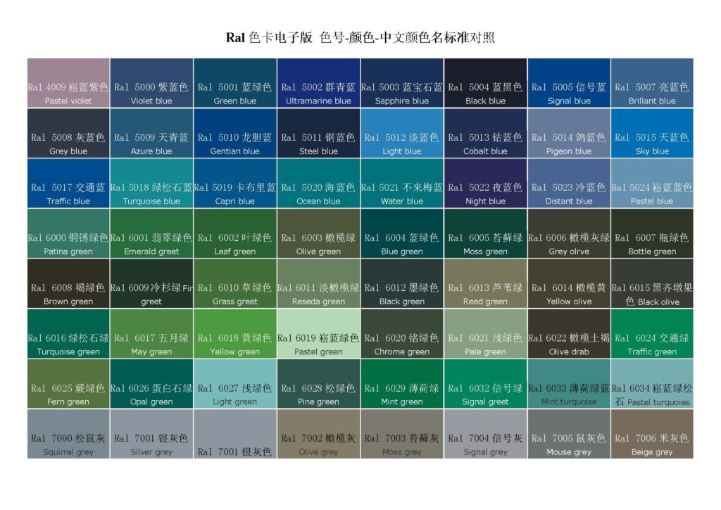 Ral Color Sheet - JW HYDRAULIC LIMITED